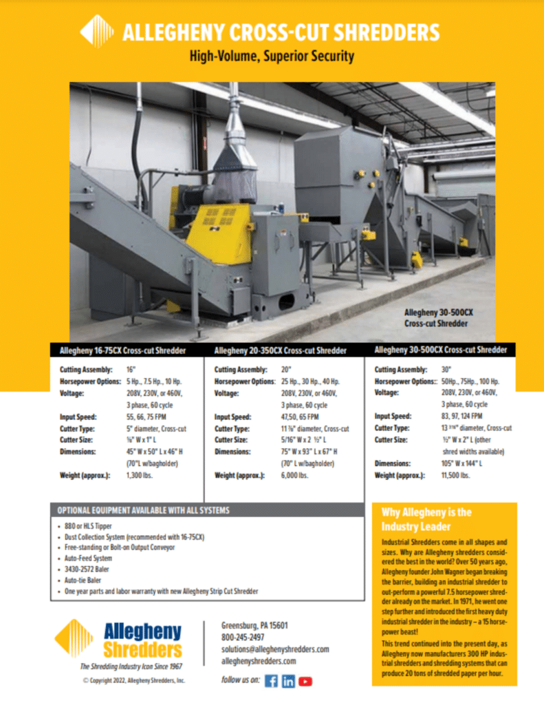 Industrial Shredder Brochures | Allegheny Shredders
